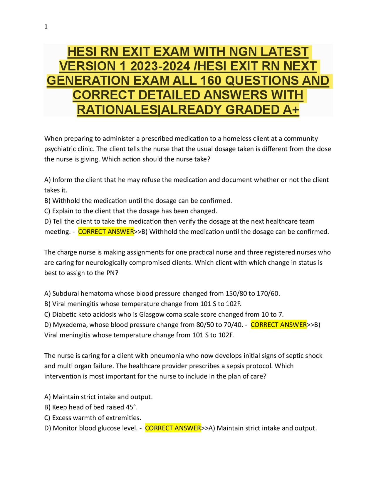 HESI RN EXIT EXAM WITH NGN LATEST VERSION 1 /HESI EXIT RN NEXT ...