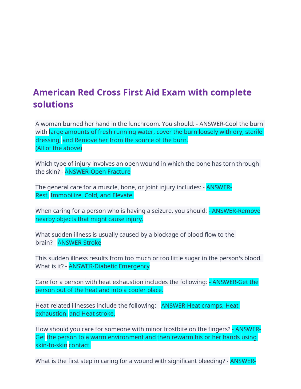 American Red Cross First Aid Exam with complete solutions 2025-26 ...