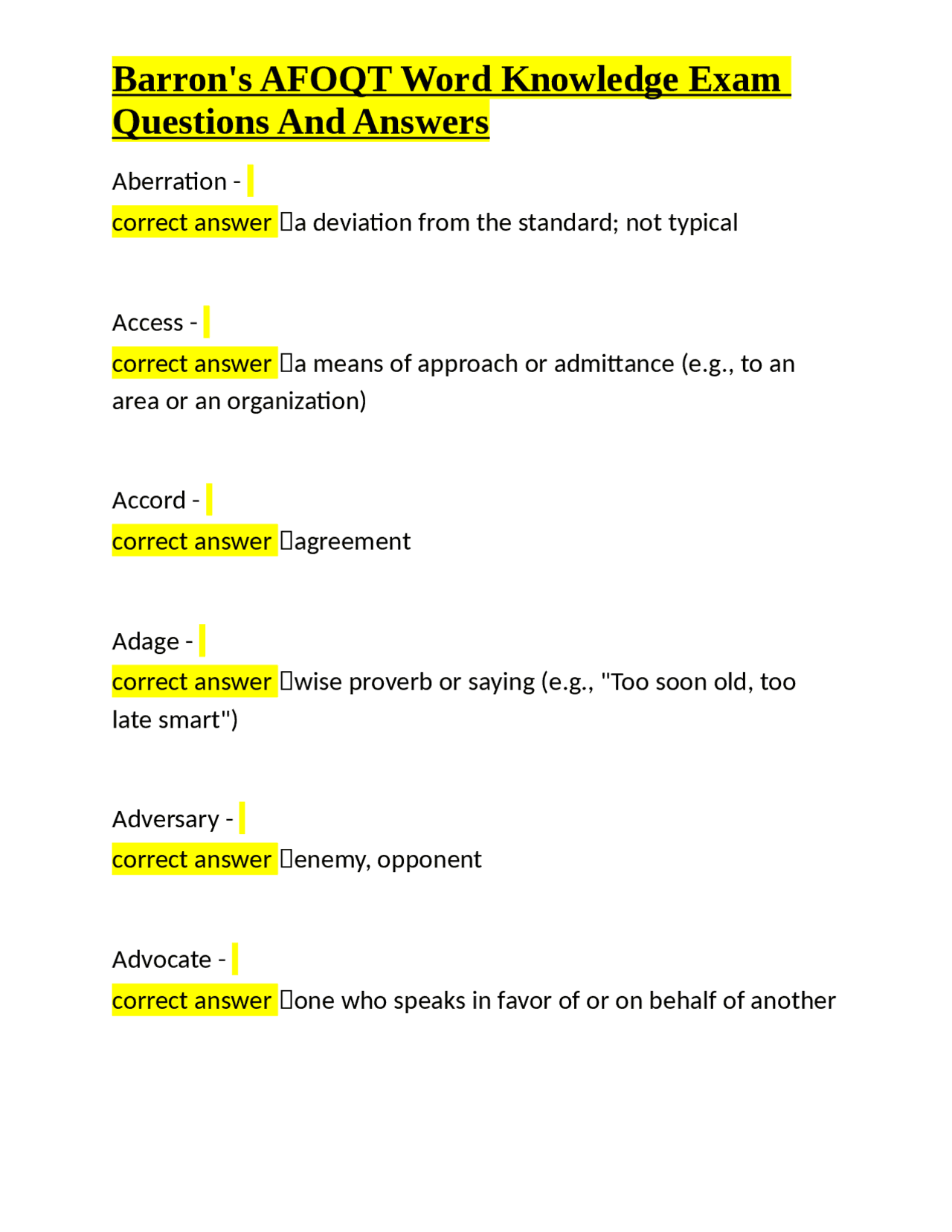 Barron's AFOQT Word Knowledge Exam Questions And Answers | Exams ...