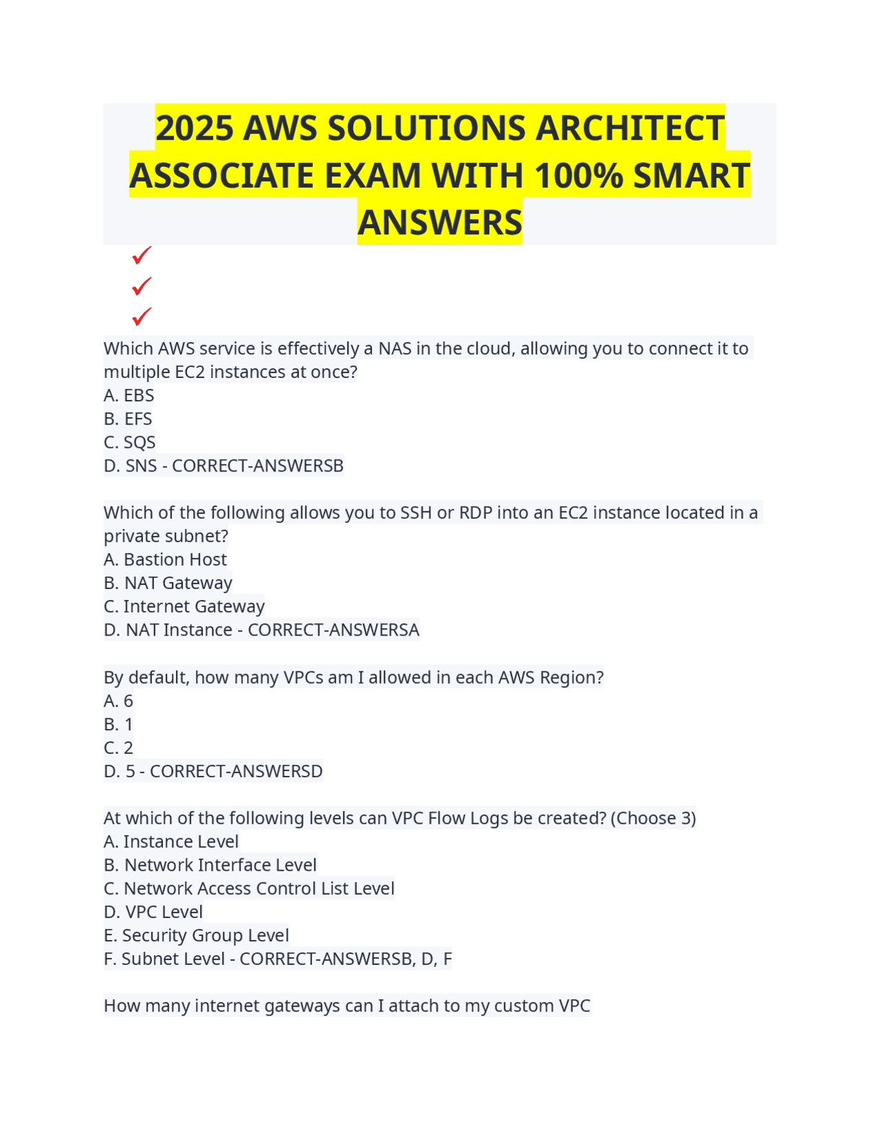AWS Solutions Architect Associate Exam Questions and Answers | Exams ...