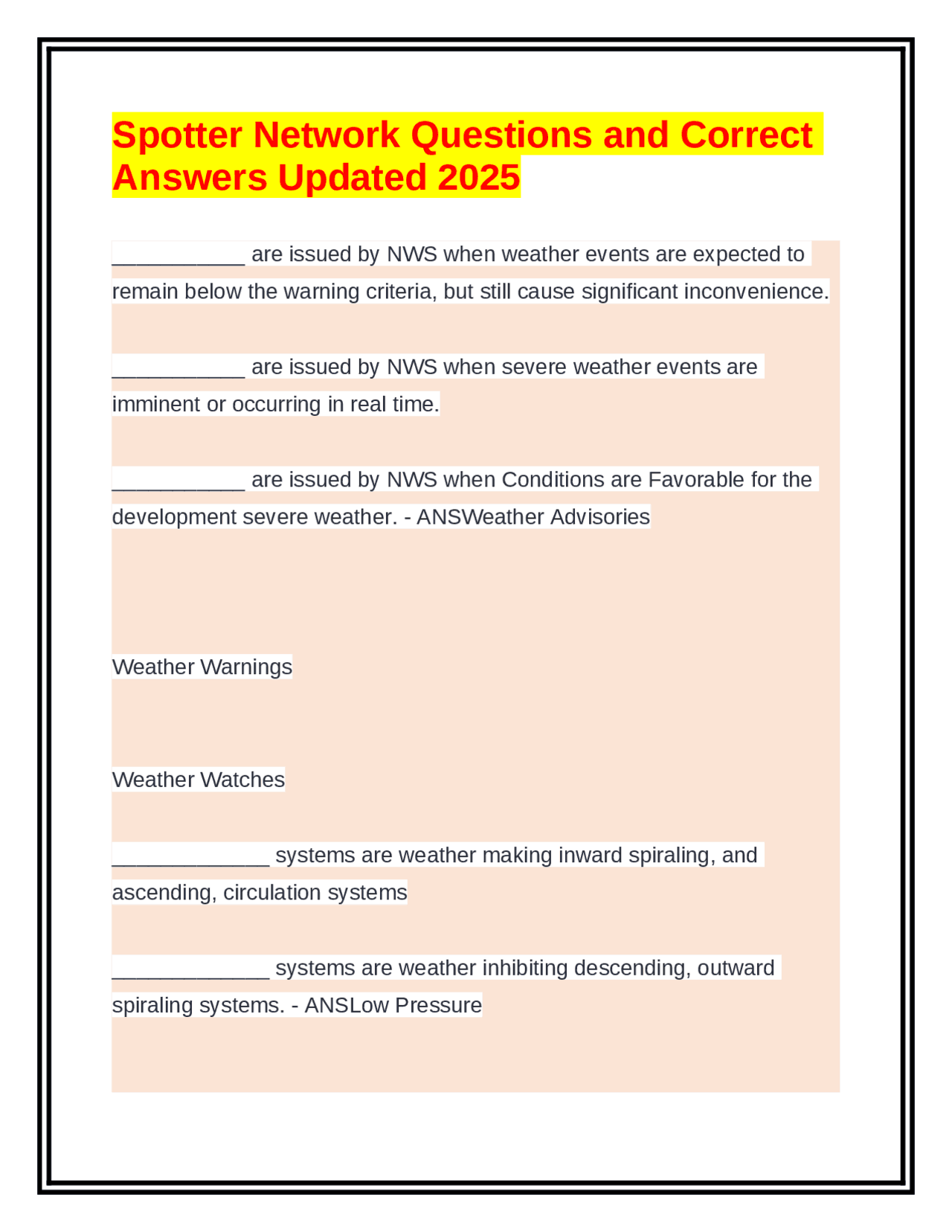 Spotter Network Questions and Correct Answers Updated 2025 | Exams ...