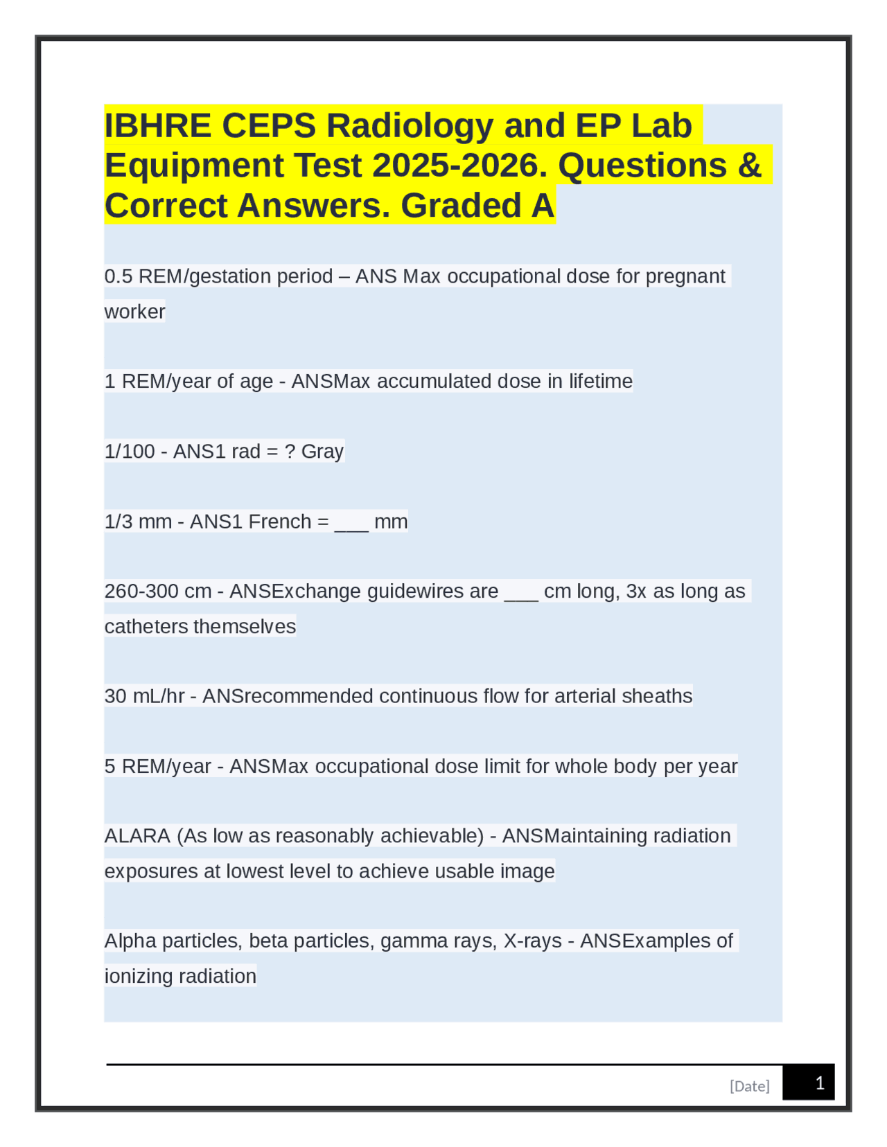 IBHRE CEPS Radiology and EP Lab Equipment Test 2025-2026. Questions ...