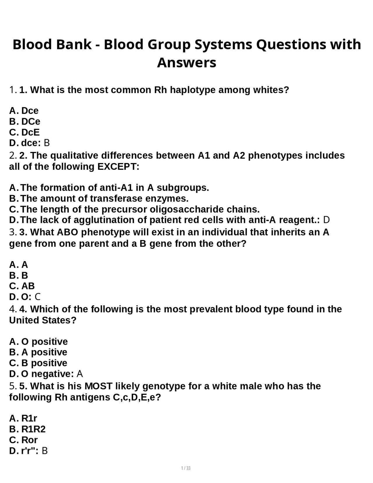 Blood Bank - Blood Group Systems Questions with Answers | Exams ...