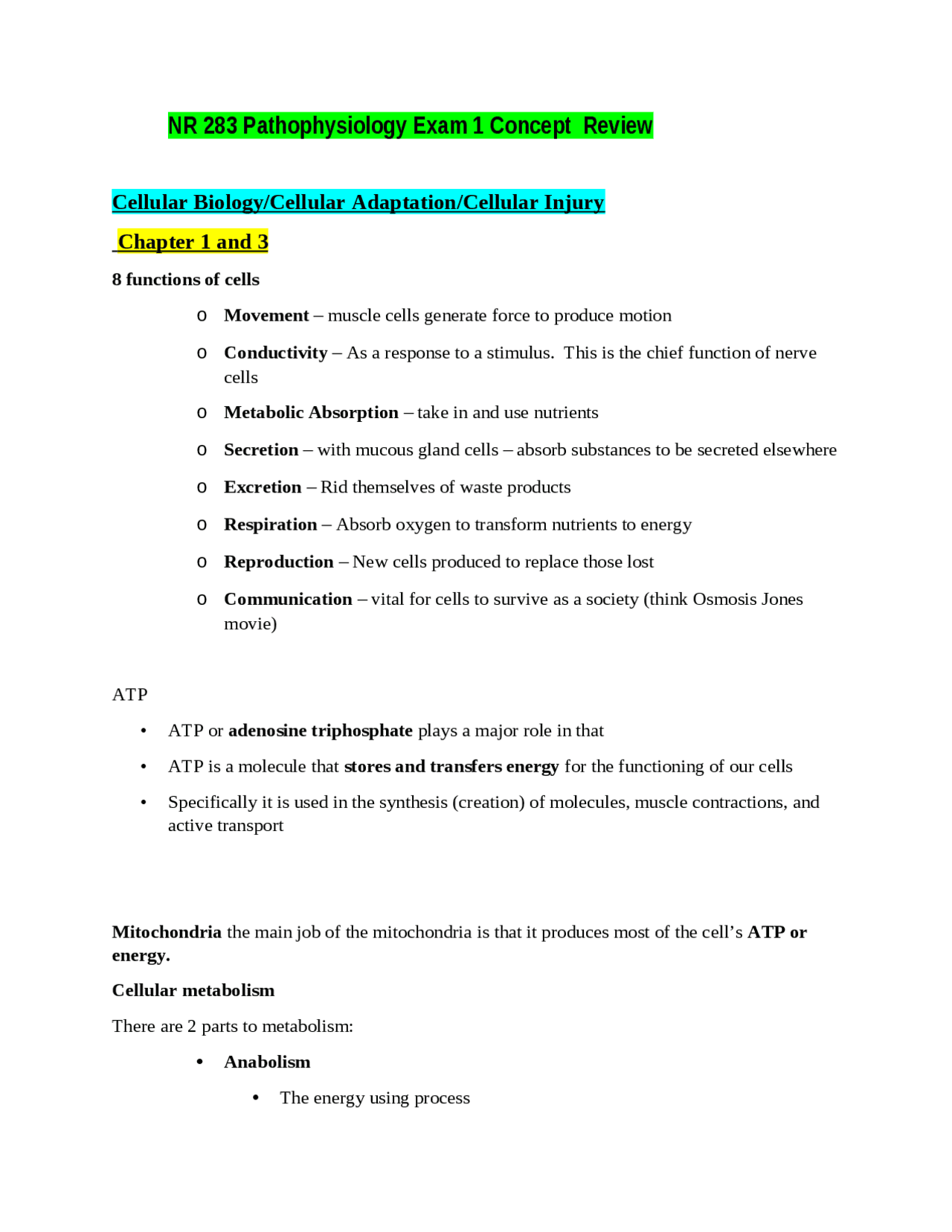 NR 283 Exam 1 Concept Review / NR283 Exam 1 Study Guide (2025 ...