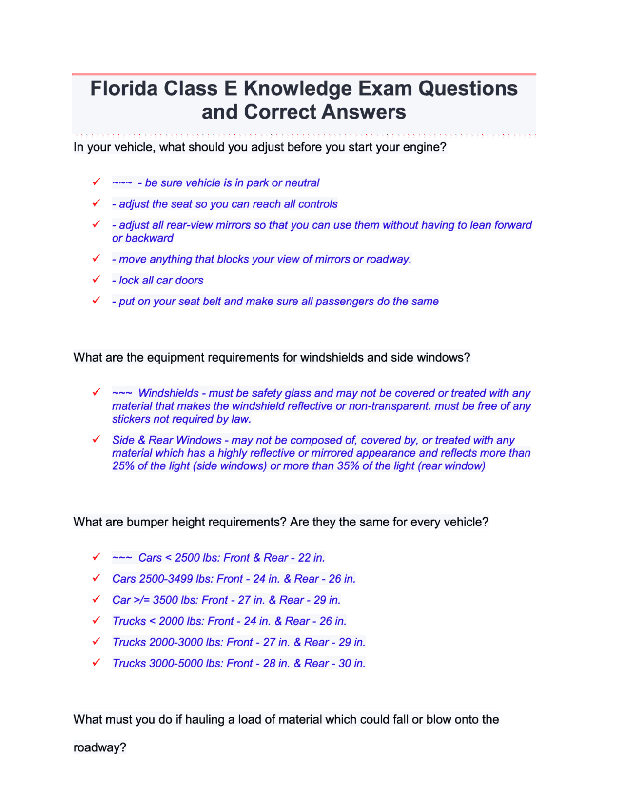 Florida class e knowledge exam questions and correct answers.pdf | Exams Knowledge Management ...