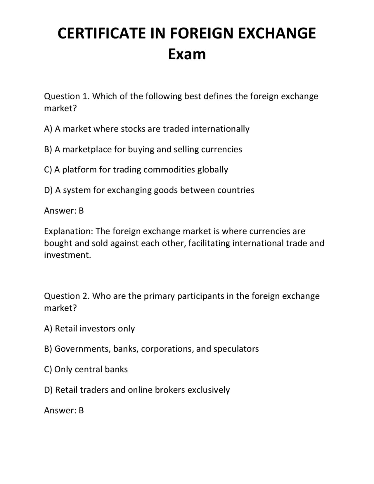 CERTIFICATE IN FOREIGN EXCHANGE Exam | Exams Technology | Docsity