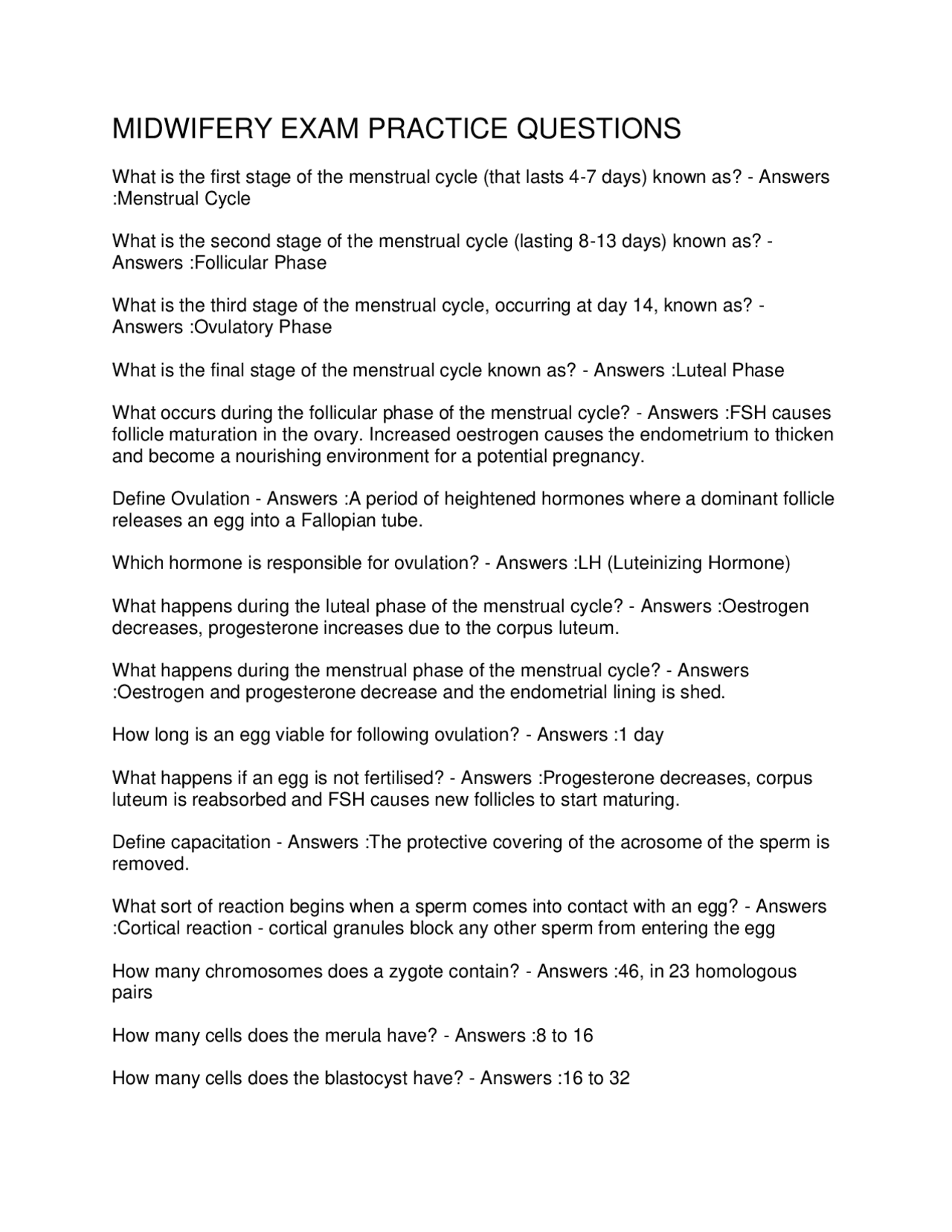 MIDWIFERY EXAM PRACTICE QUESTIONS | Exams Nursing | Docsity