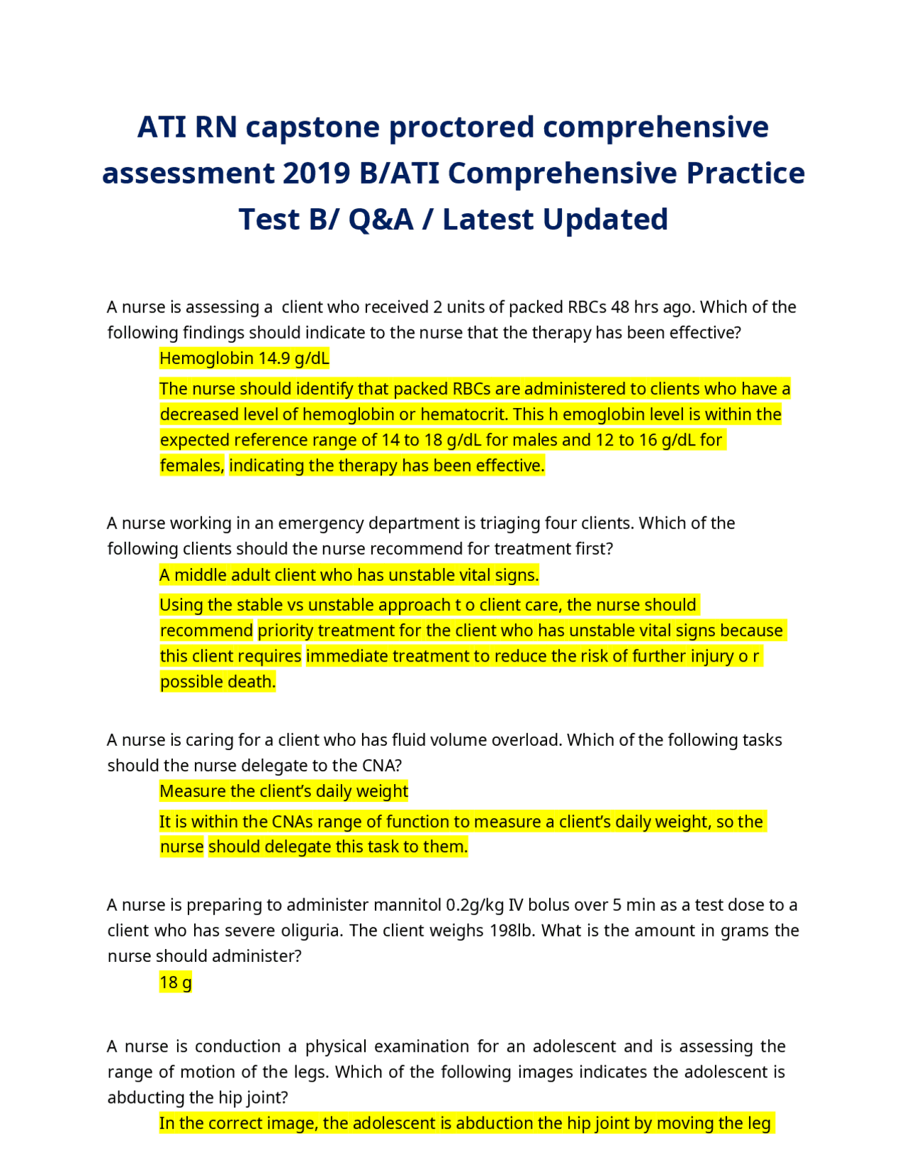 ATI RN capstone proctored comprehensive assessment 2019 B/ATI ...