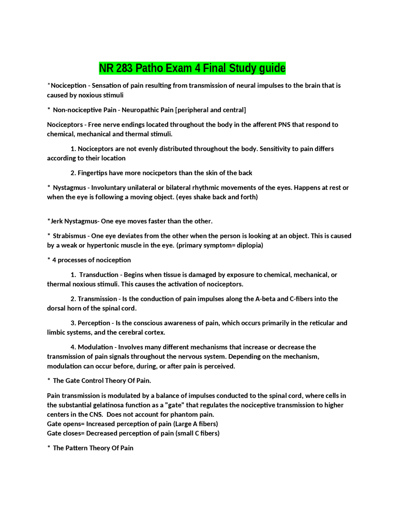 NR 283 Patho Exam 4 Final Study guide(2025):Pathophysiology:Chamberlain College of Nursing ...