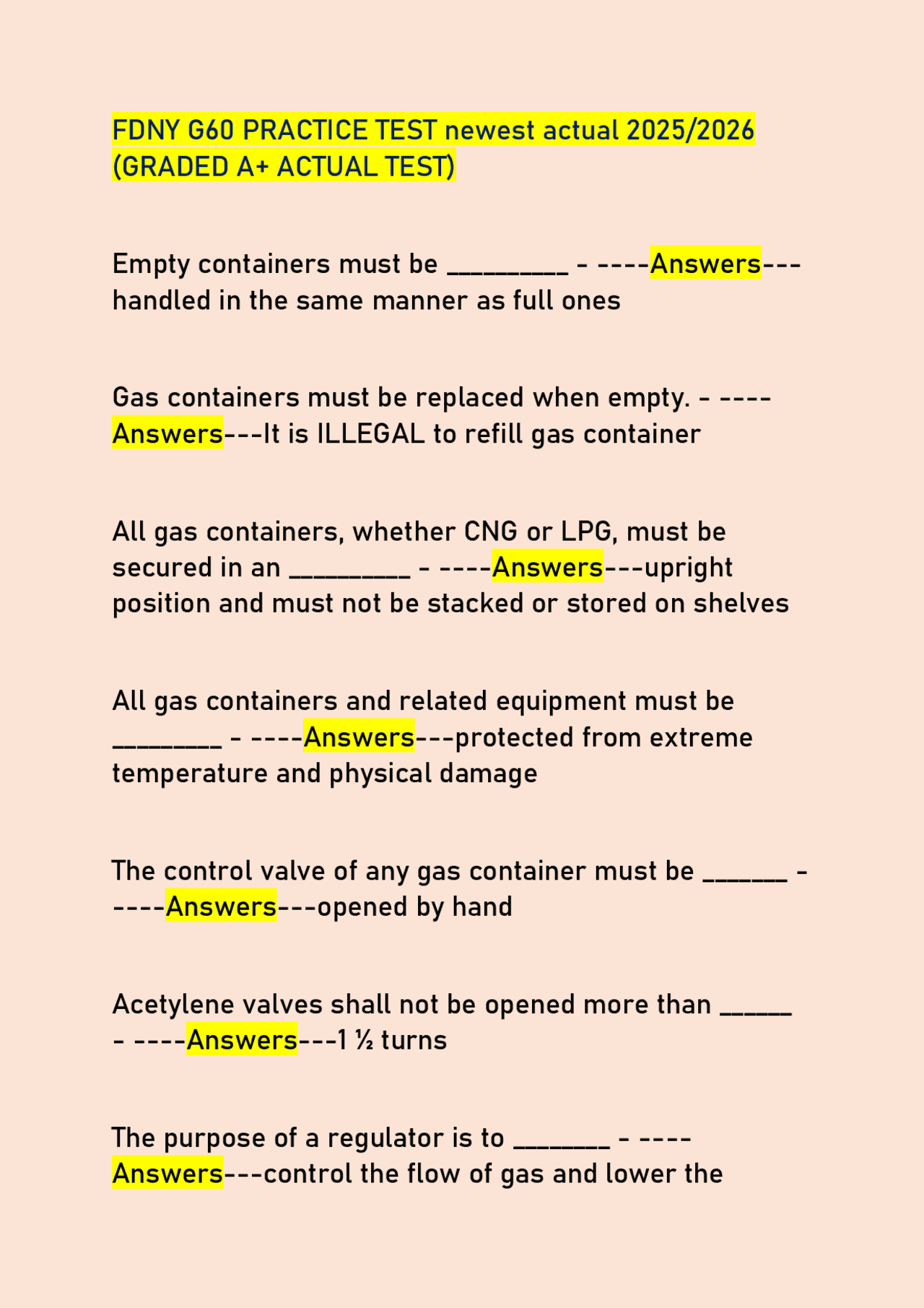 FDNY G60 PRACTICE TEST newest actual 2025/2026 (GRADED A+ ACTUAL TEST ...