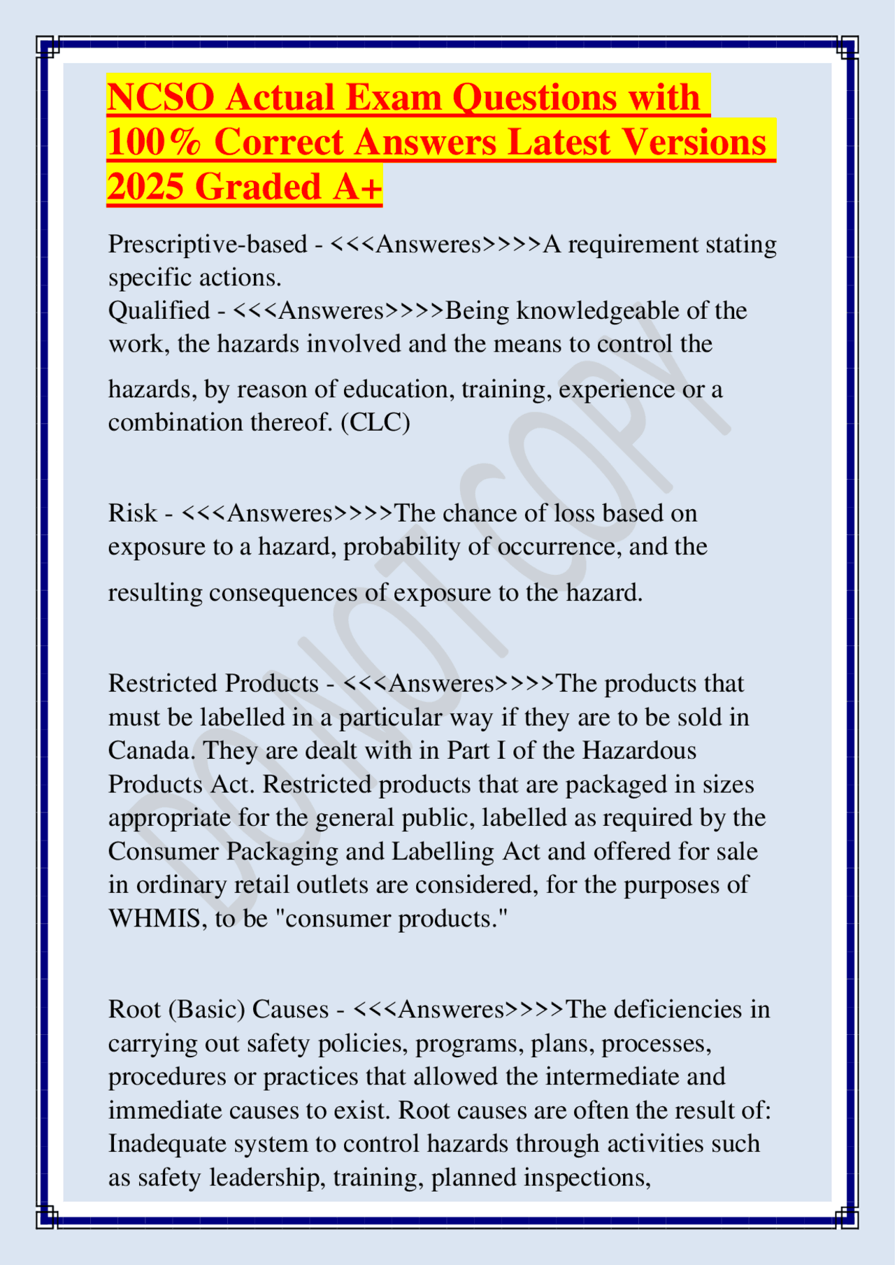 NCSO Actual Exam Questions with 100% Correct Answers Latest Versions ...