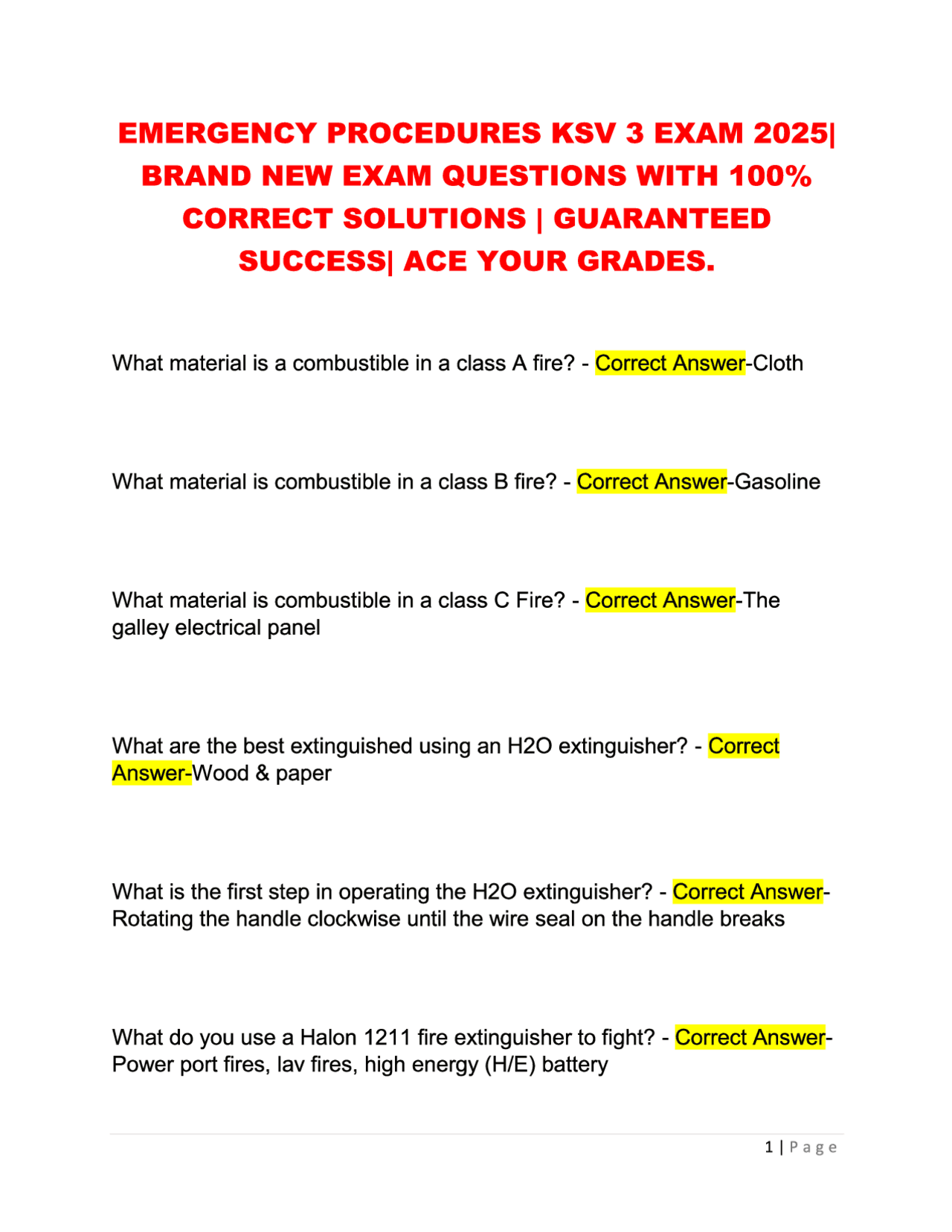 EMERGENCY PROCEDURES KSV 3 EXAM SCRIPT 2025/2026 QUESTIONS WITH ANSWERS ...
