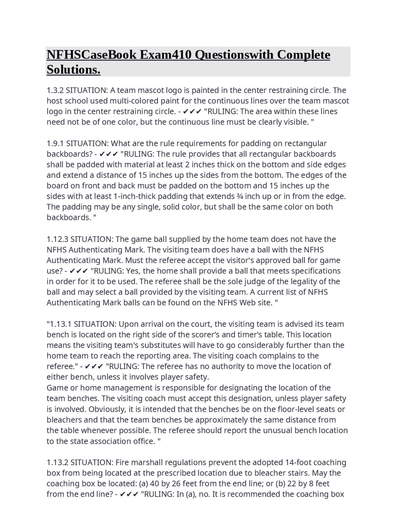 NFHS Case Book Exam 410 Questions with Complete Solutions. | Exams ...