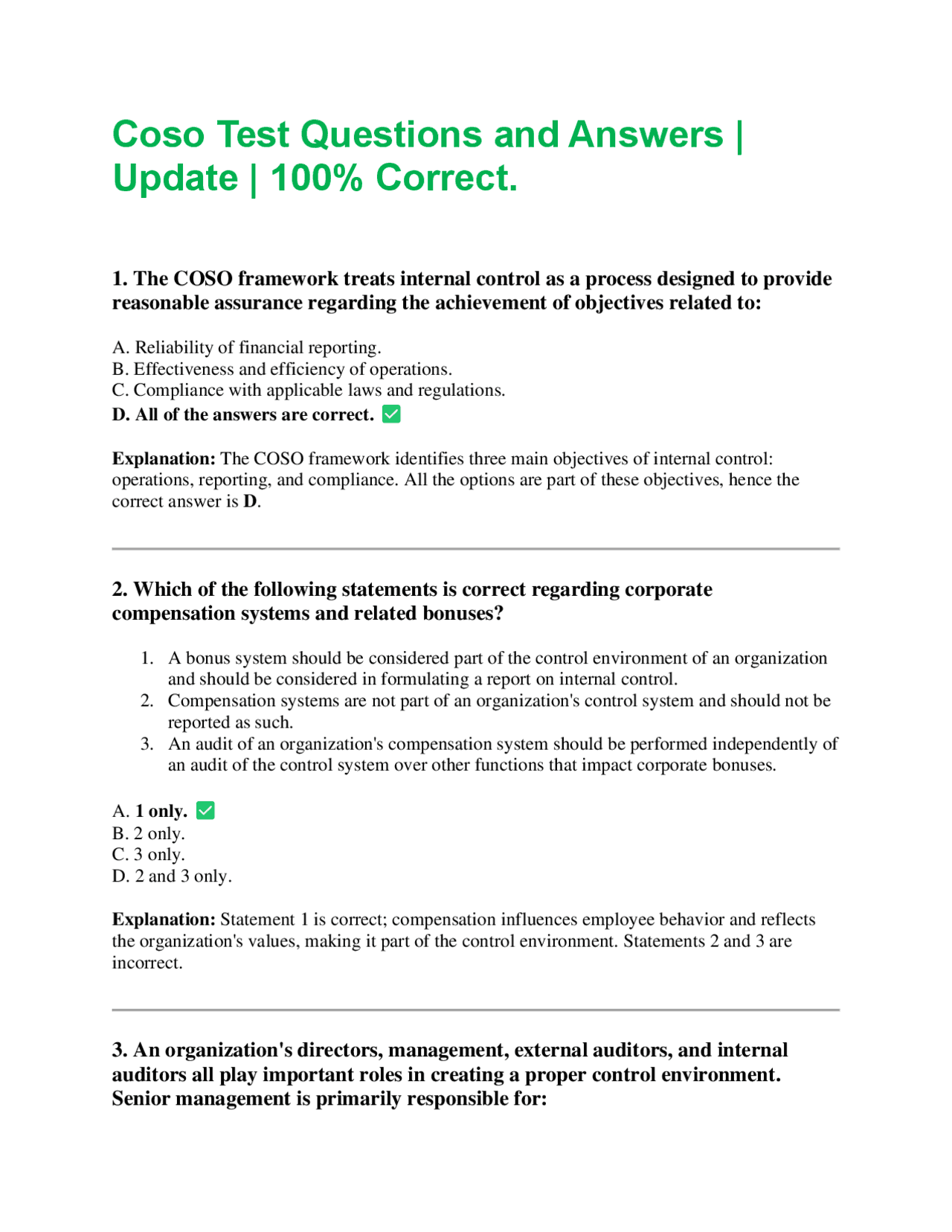 Coso Test Questions and Answers | Update | 100% Correct. | Exams ...