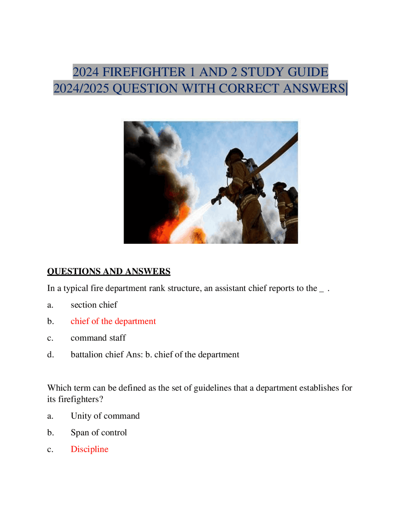 Firefighter 1 & 2 Certification Exam Study Guide 2024/2025 - Prof ...