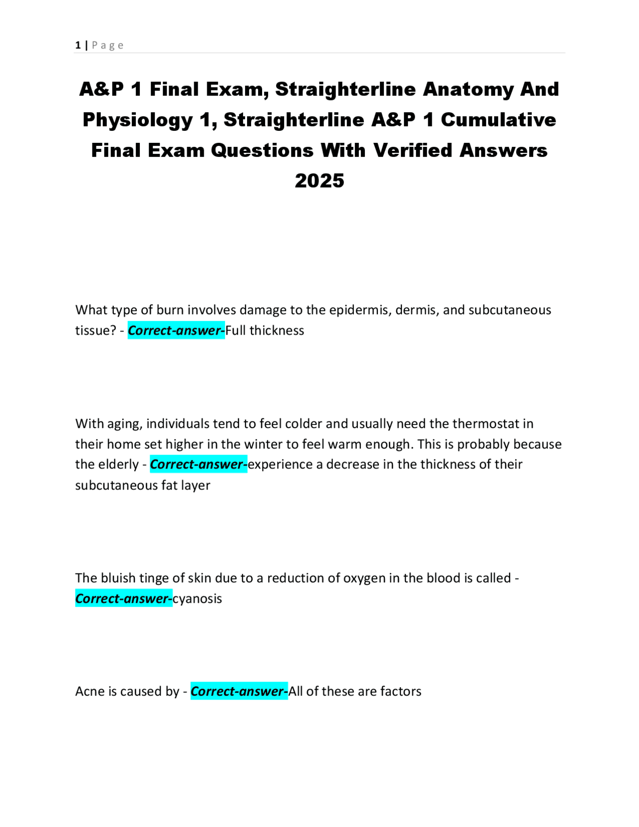 A&P 1 Final Exam, Straighterline Anatomy And Physiology 1 ...