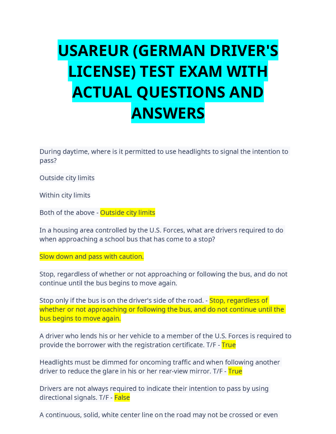German Driver's License Exam: Practice Questions and Answers | Exams ...