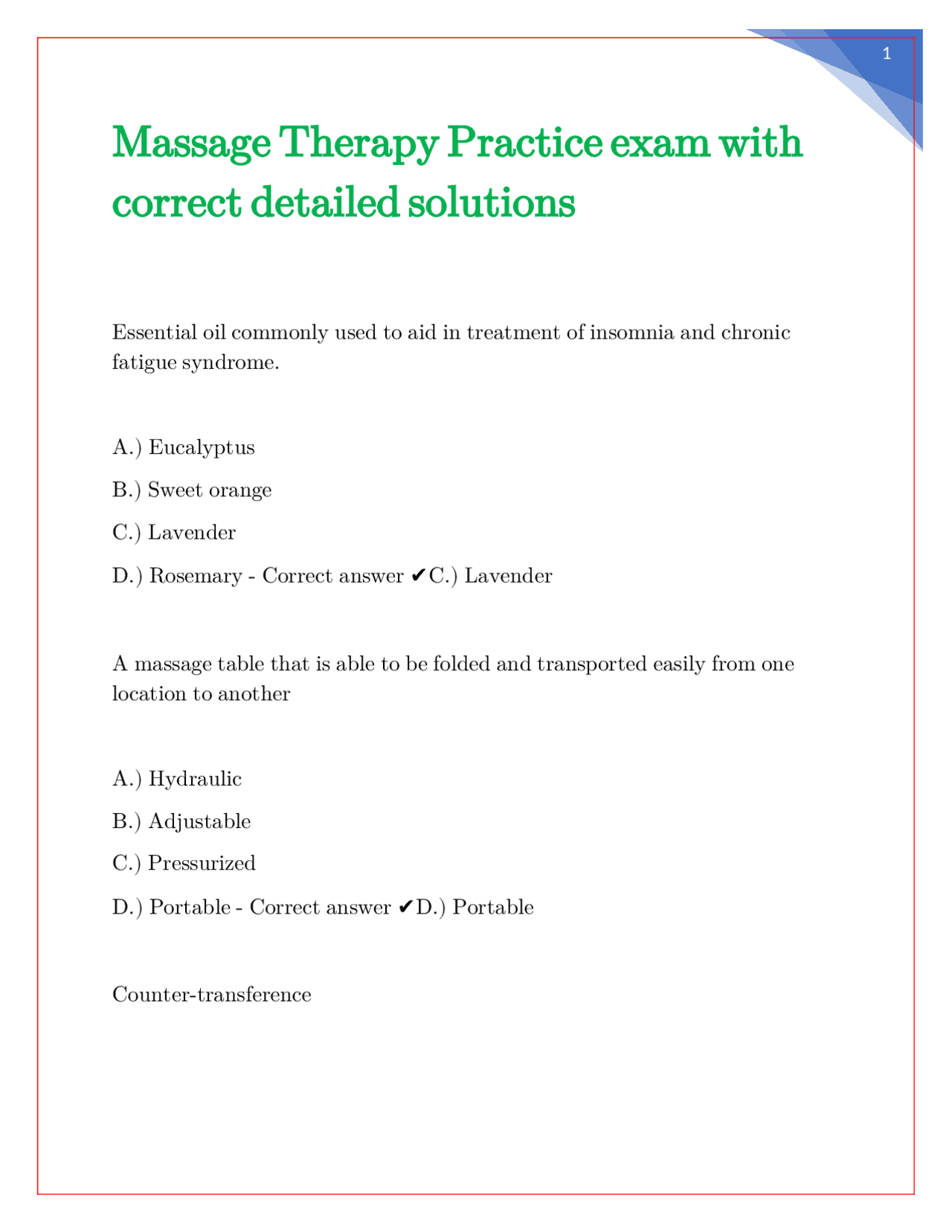 Massage Therapy Practice Exam with Detailed Solutions | Exams Nursing ...