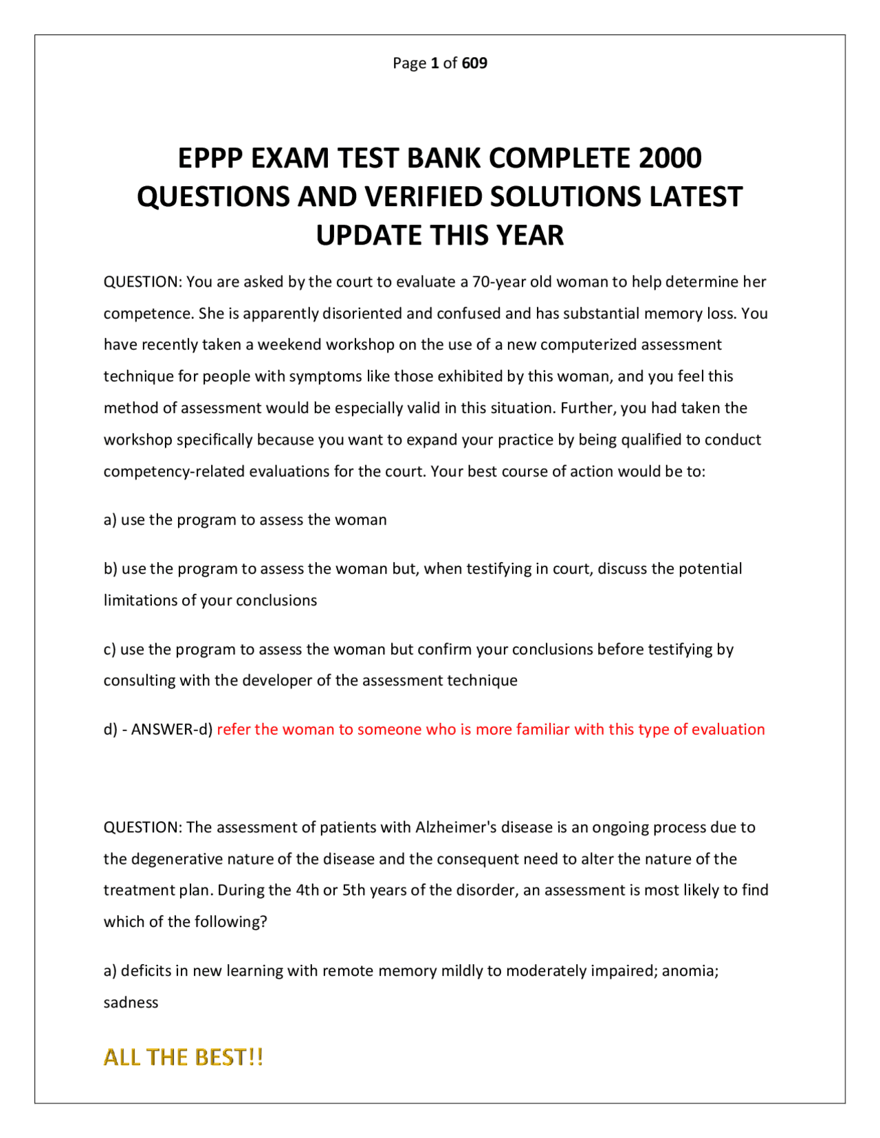 EPPP EXAM TEST BANK COMPLETE 2000 QUESTIONS AND VERIFIED SOLUTIONS ...