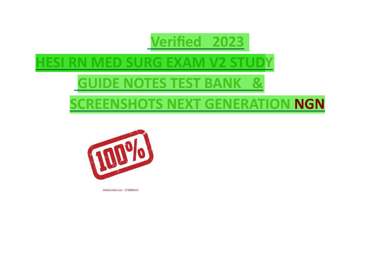 HESI RN MED SURG EXAM V2 STUDY GUIDE NOTES TEST BANK & SCREENSHOTS NEXT ...