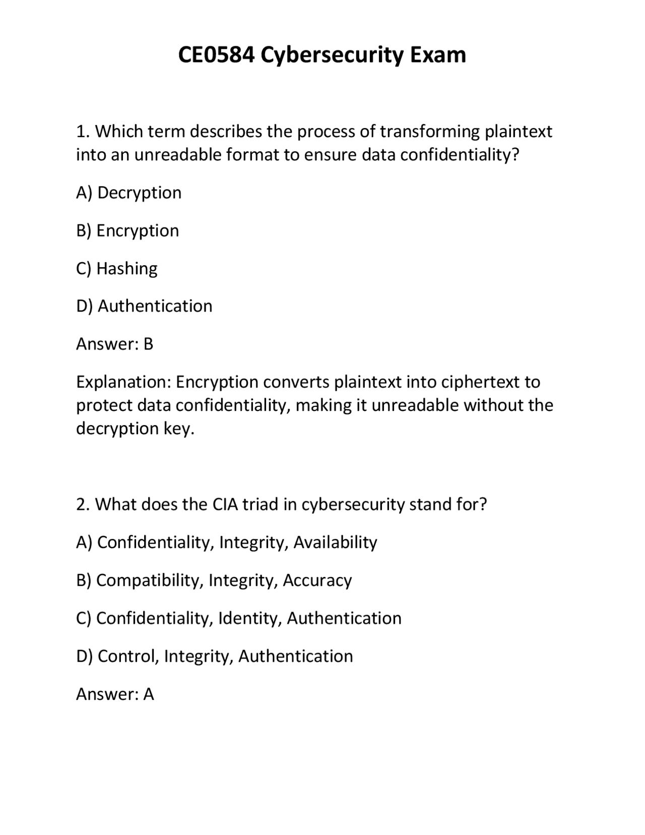 CE0584 Cybersecurity Exam | Exams Technology | Docsity