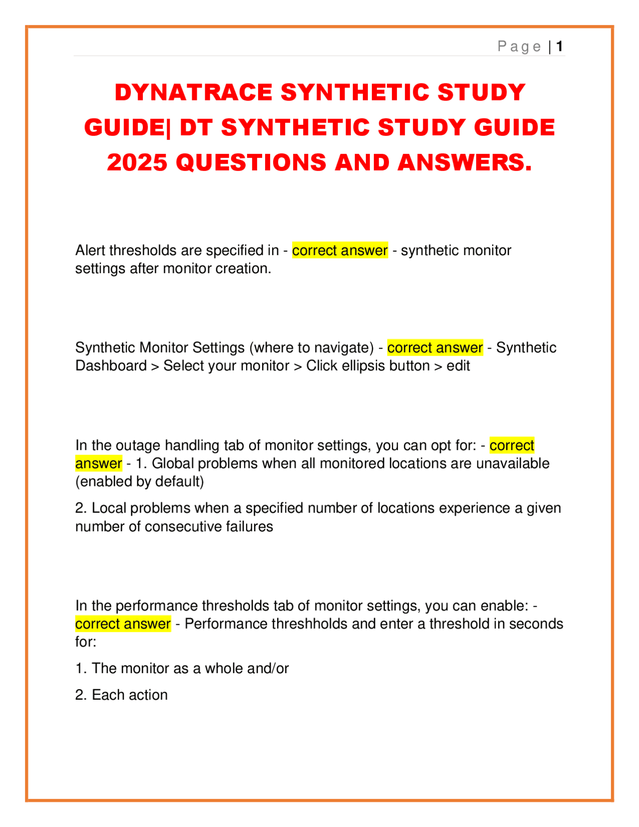 DYNATRACE SYNTHETIC STUDY GUIDE| DT SYNTHETIC STUDY GUIDE 2025 ...