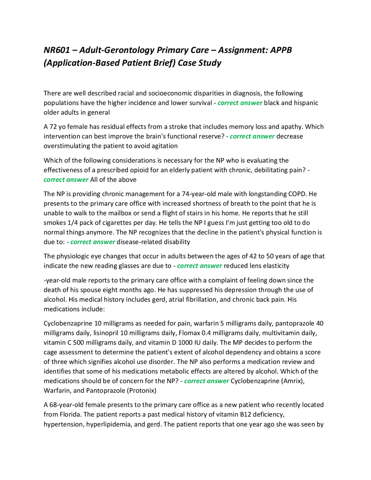 NR601 – Adult-Gerontology Primary Care – Assignment: APPB (Application ...