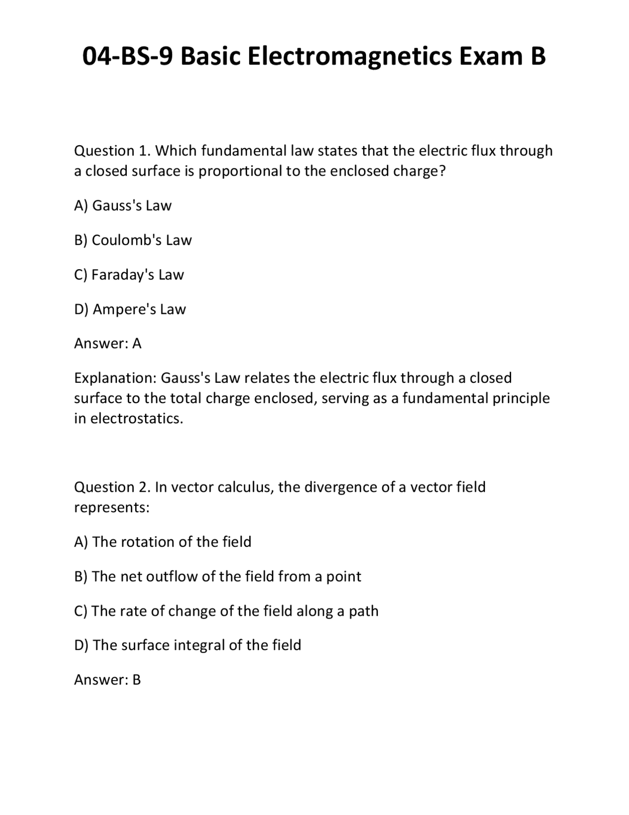 04-BS-9 Basic Electromagnetics Exam B | Exams Technology | Docsity