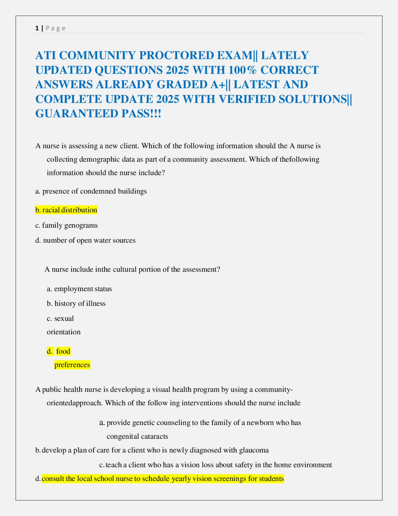 ATI COMMUNITY PROCTORED EXAM|| LATELY UPDATED QUESTIONS 2025 WITH 100% ...