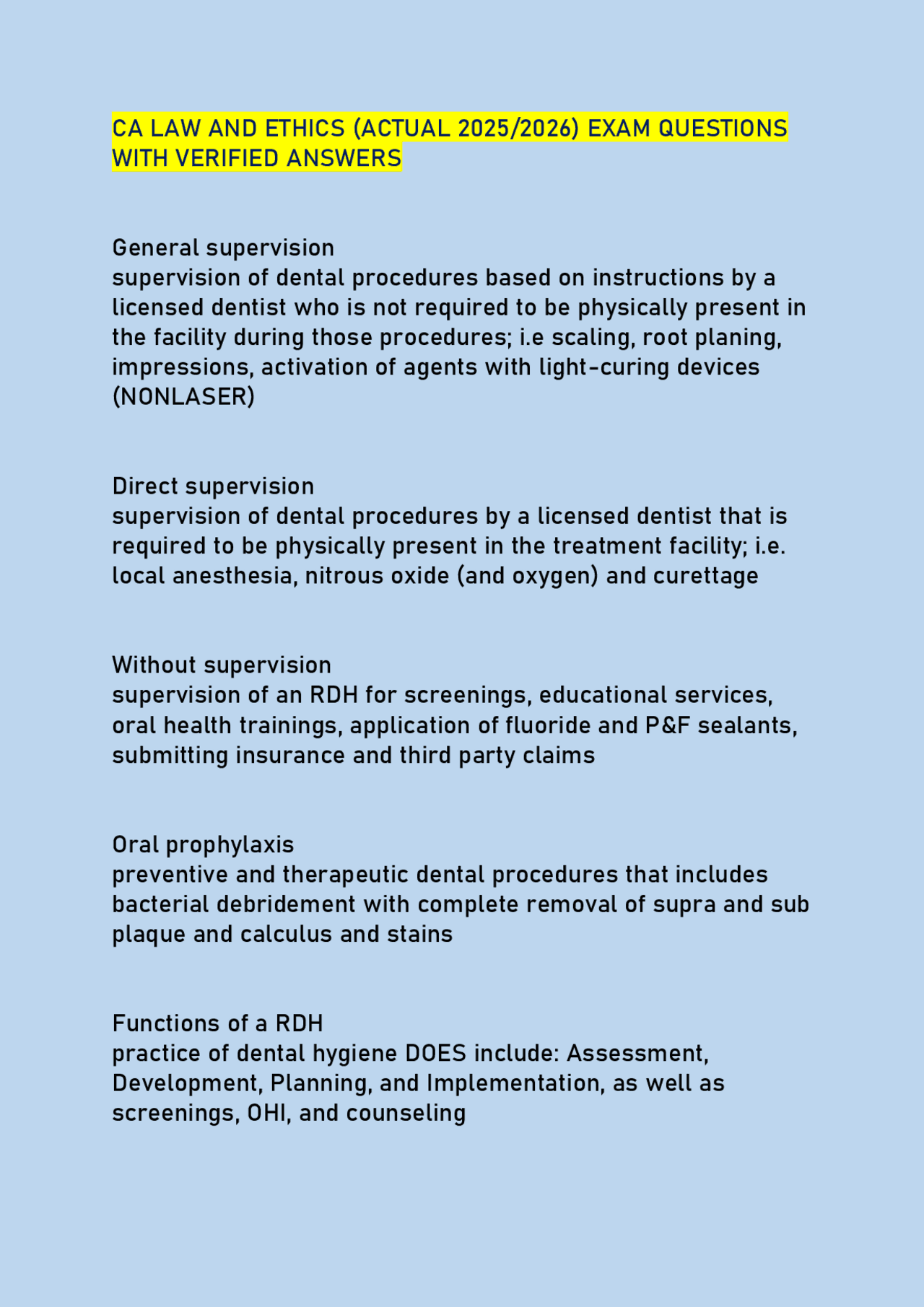 CA LAW AND ETHICS (ACTUAL 2025/2026) EXAM QUESTIONS WITH VERIFIED ...