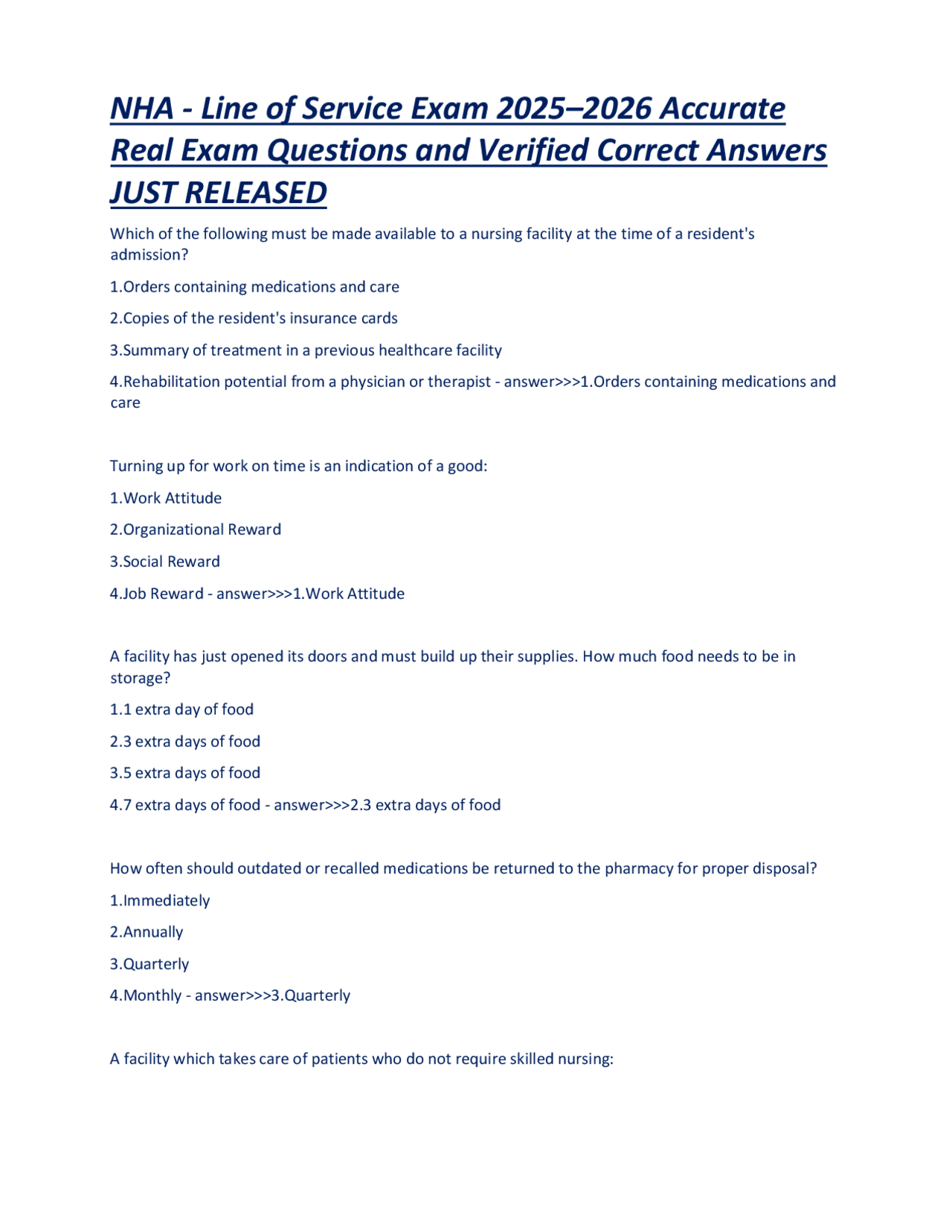 NHA Line of Service Exam 2025–2026 | Complete Long-Term Care Compliance ...