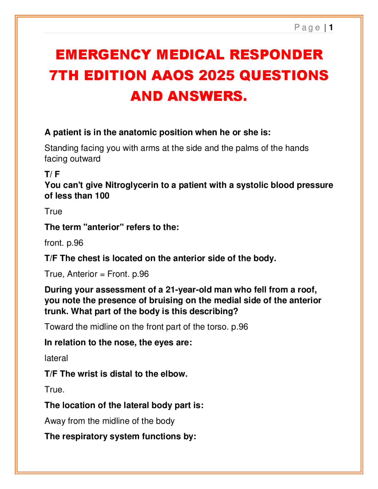 EMERGENCY MEDICAL RESPONDER 7TH EDITION AAOS 2025 QUESTIONS AND ANSWERS ...