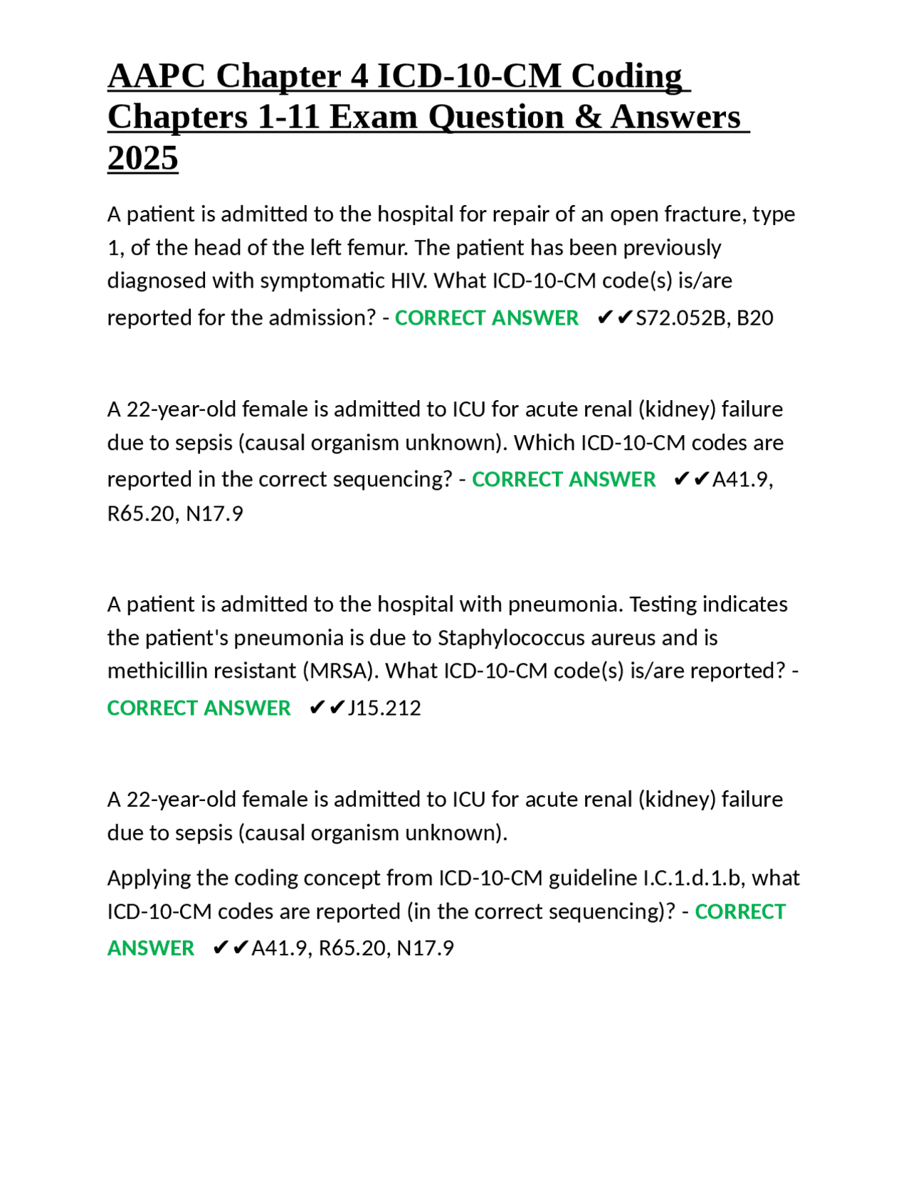 AAPC Chapter 4 ICD-10-CM Coding Chapters 1-11 Exam Question & Answers ...