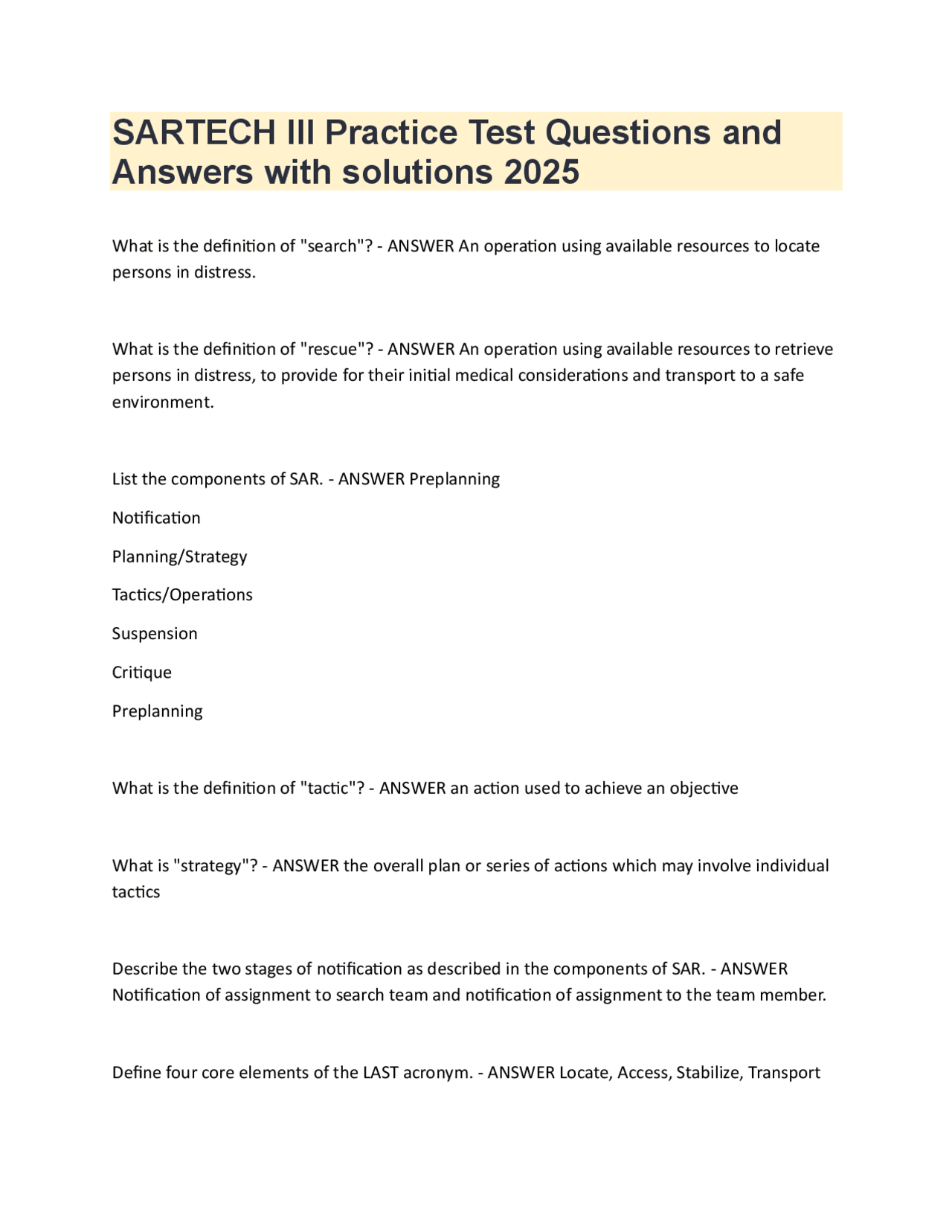 SARTECH III Practice Test Questions and Answers with solutions | Exams ...