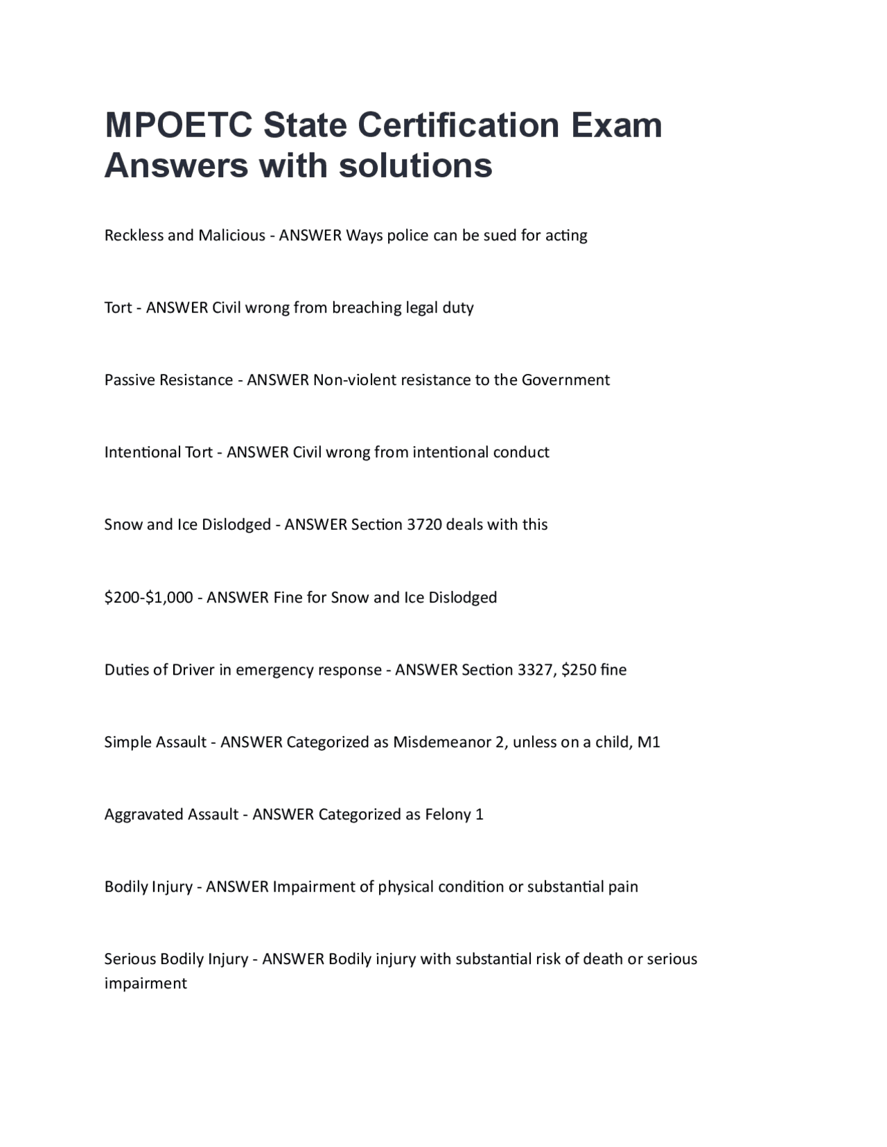 MPOETC State Certification Exam Answers with solutions | Exams Advanced ...