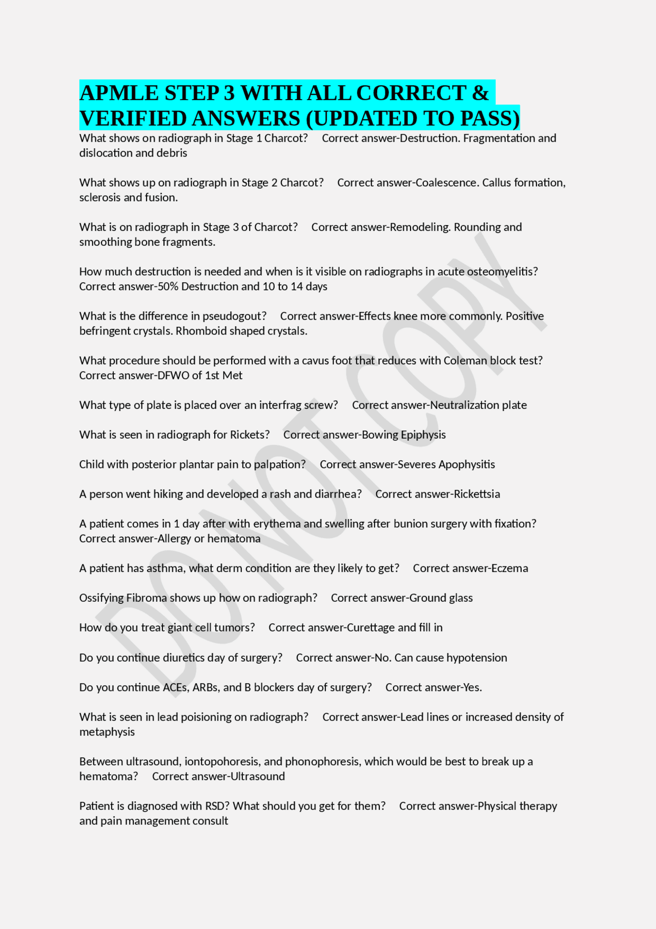 APMLE STEP 3 WITH ALL CORRECT & VERIFIED ANSWERS (UPDATED TO PASS ...