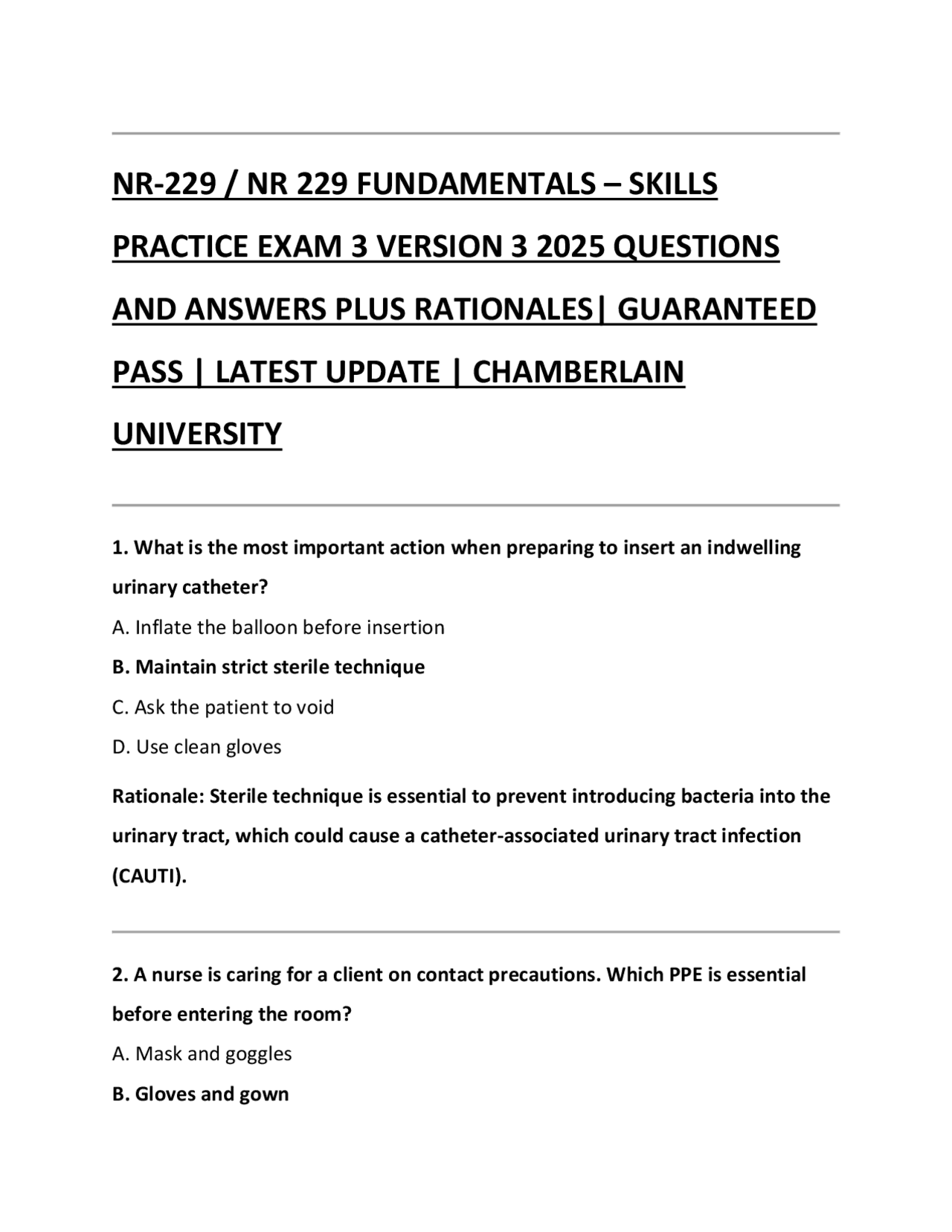 NR-229 / NR 229 FUNDAMENTALS – SKILLS PRACTICE EXAM 3 VERSION 3 2025 QUESTIONS AND ANSWE | Exams ...