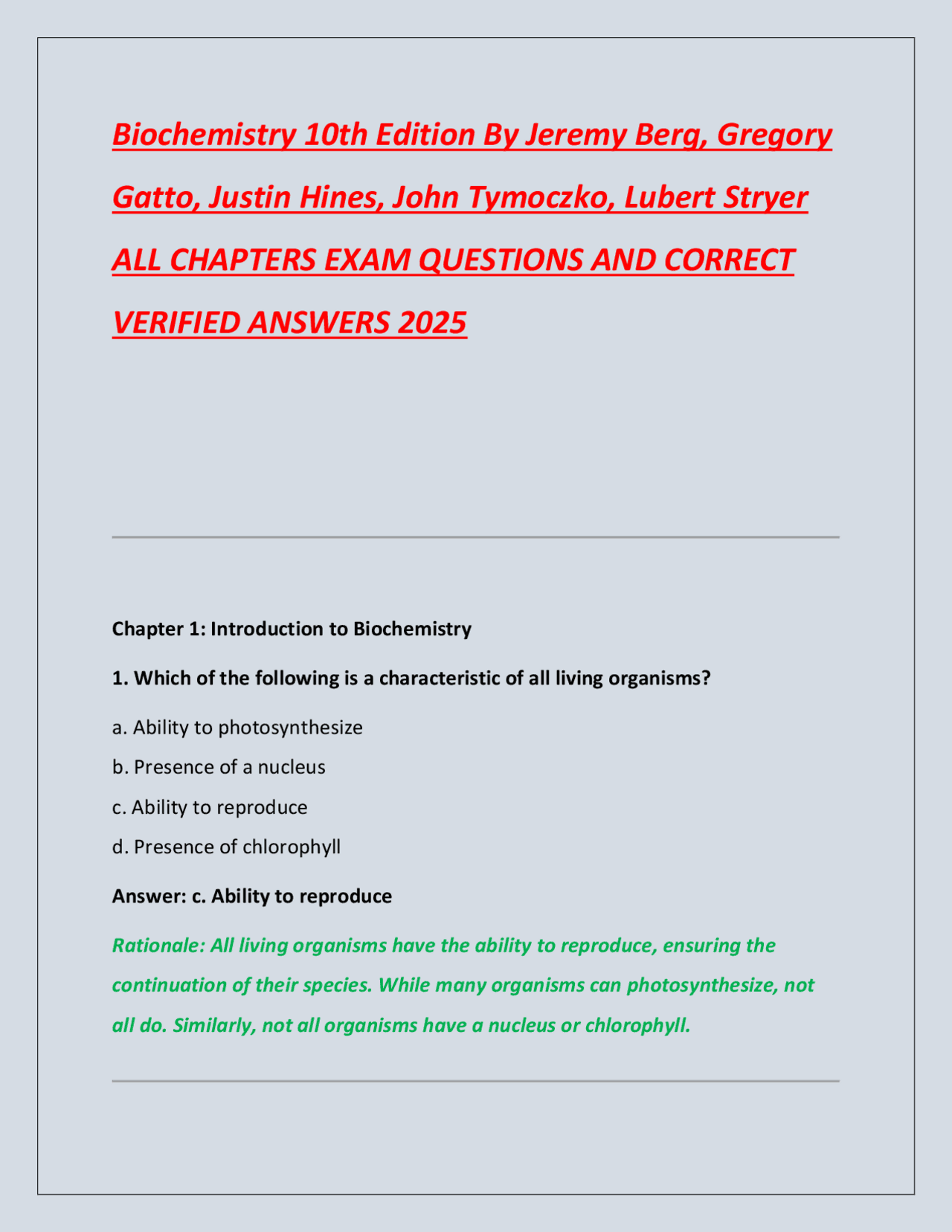 Biochemistry 10th Edition By Jeremy Berg, Gregory Gatto, Justin Hines ...