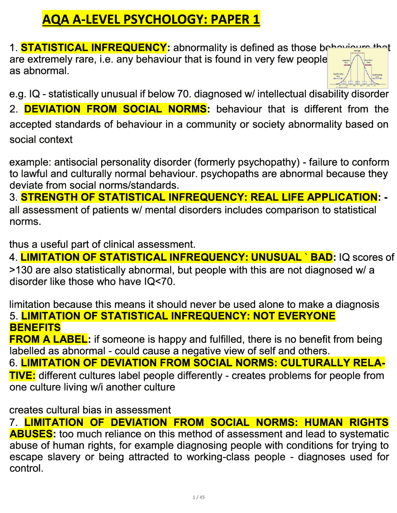 AQA A-LEVEL PSYCHOLOGY PAPER 1 | Exams Psychology | Docsity