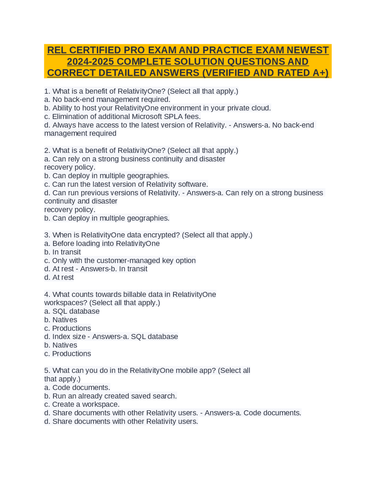 REL CERTIFIED PRO EXAM AND PRACTICE EXAM NEWEST 2024-2025 COMPLETE ...