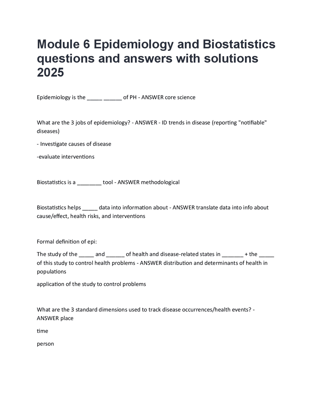 Module 6 Epidemiology and Biostatistics questions and answers with solutions | Exams ...