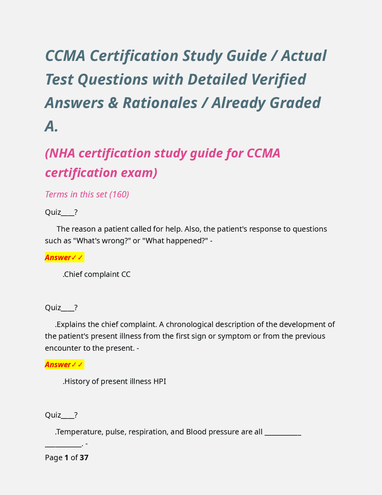 CCMA Certification Study Guide / Actual Test Questions with Detailed ...