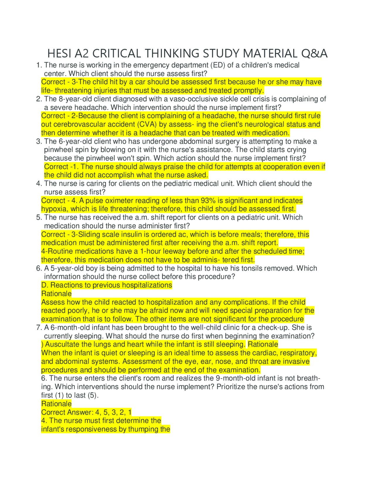 HESI A2 CRITICAL THINKING LATEST VERSION (2025) | Study notes Nursing ...