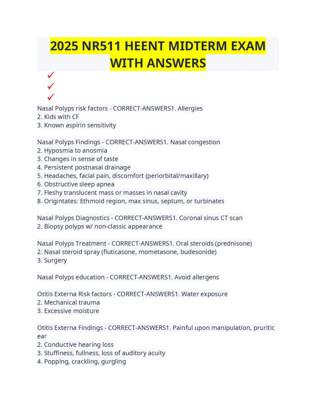 2025 NR511 HEENT MIDTERM EXAM WITH ANSWERS | Exams Advanced Education ...