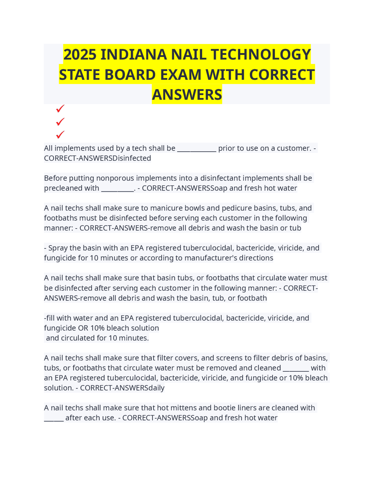 2025 INDIANA NAIL TECHNOLOGY STATE BOARD EXAM WITH CORRECT ANSWERS ...