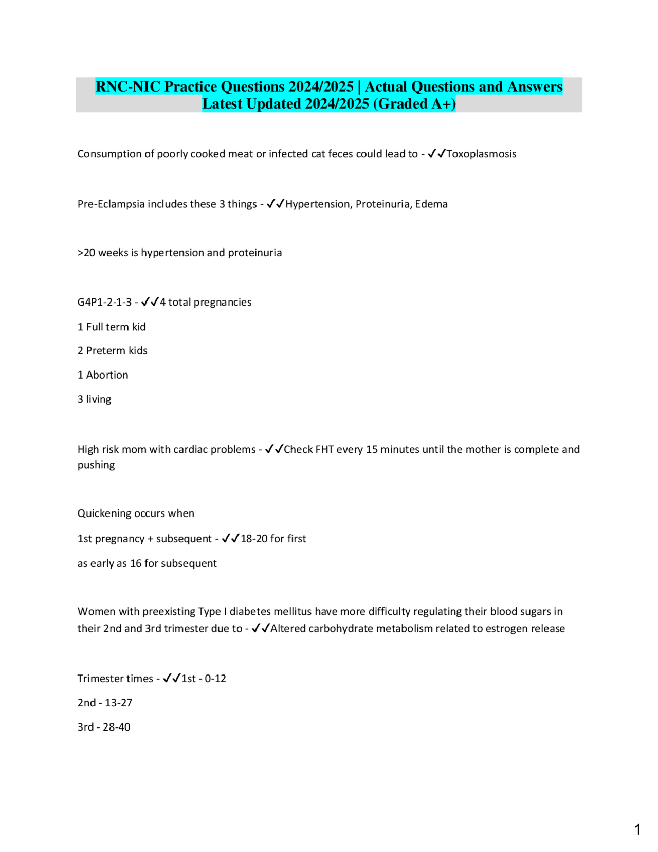 RNC-NIC Practice Questions 2024/2025 | Actual Questions and Answers ...