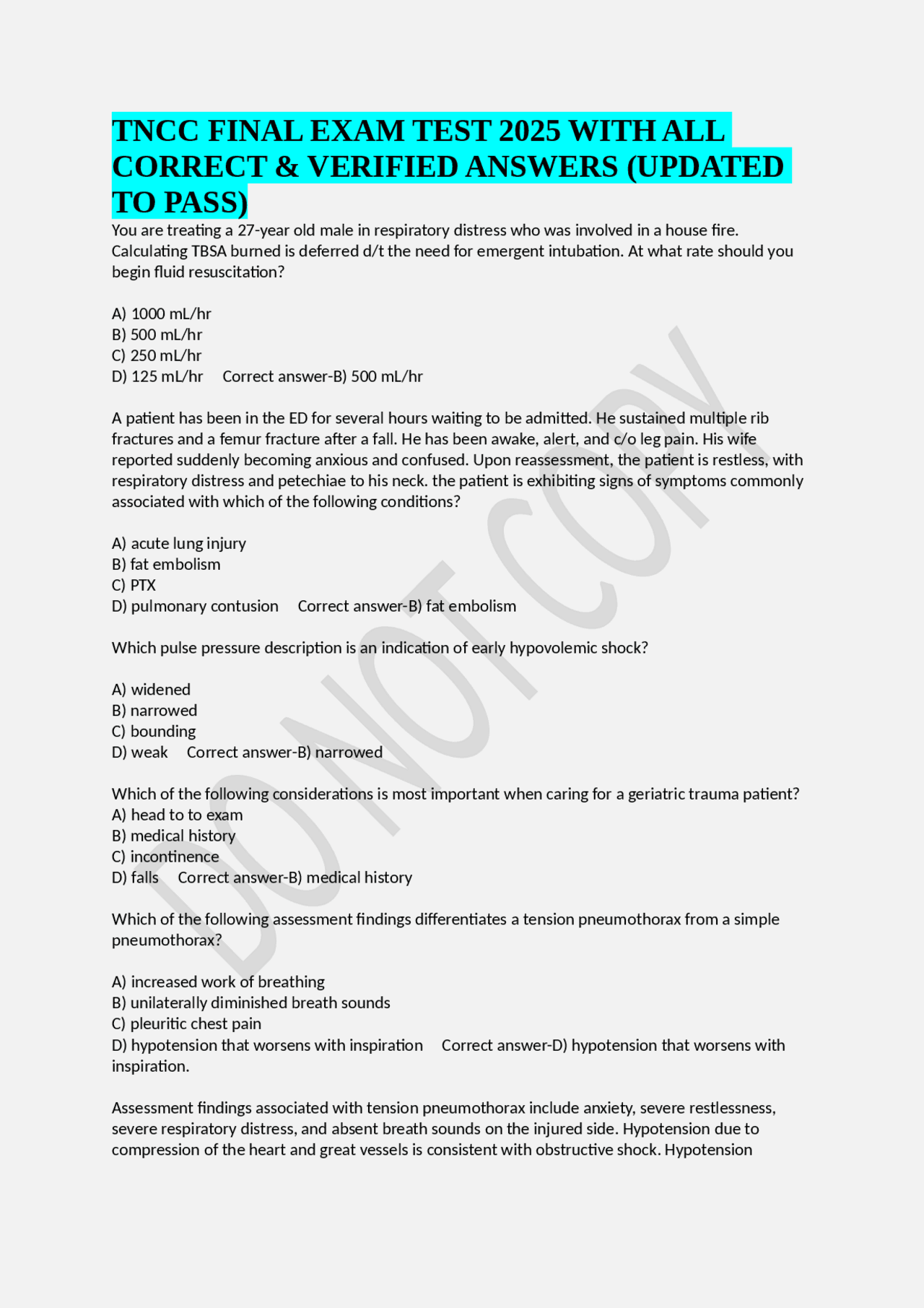 TNCC FINAL EXAM TEST 2025 WITH ALL CORRECT & VERIFIED ANSWERS (UPDATED ...