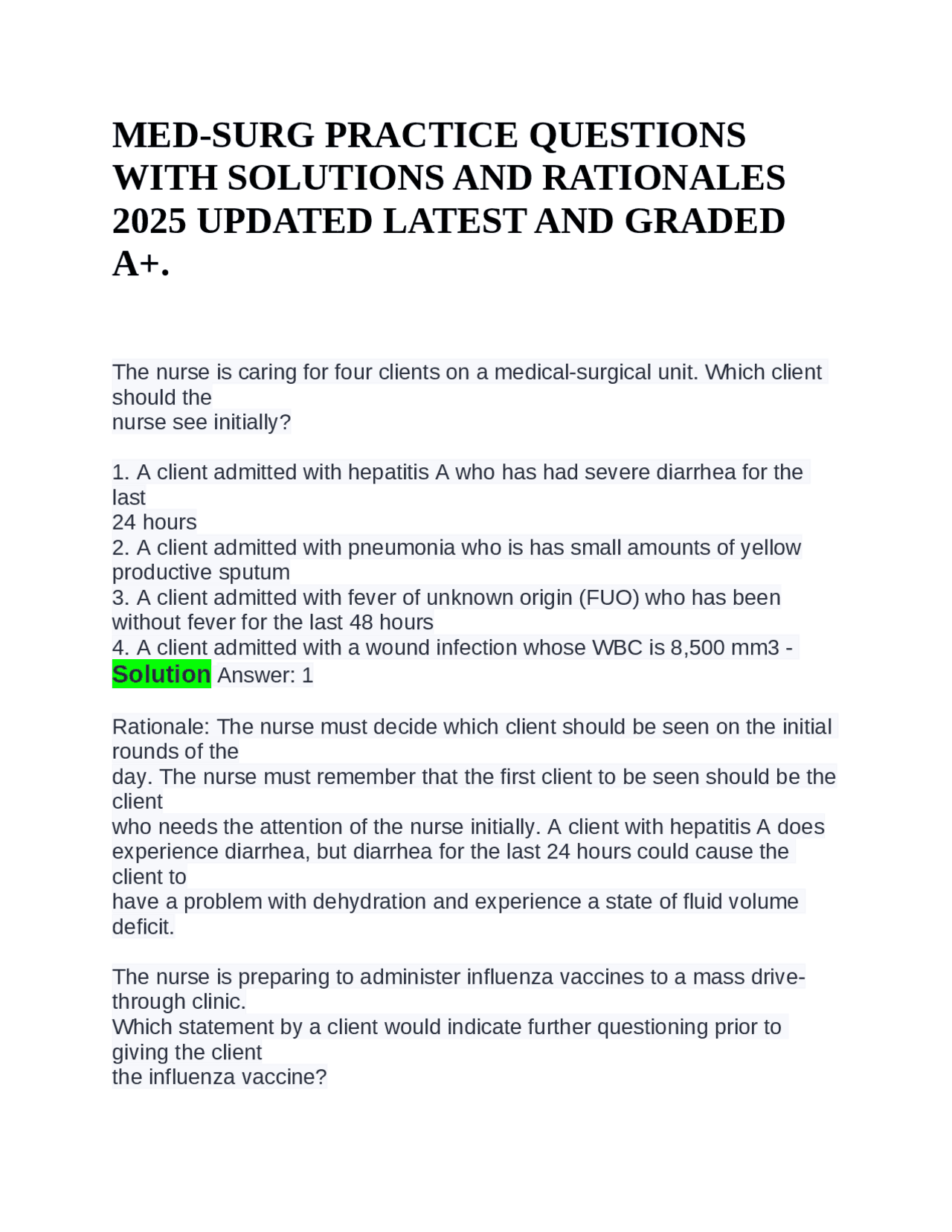 MED-SURG PRACTICE QUESTIONS WITH SOLUTIONS AND RATIONALES 2025 UPDATED ...
