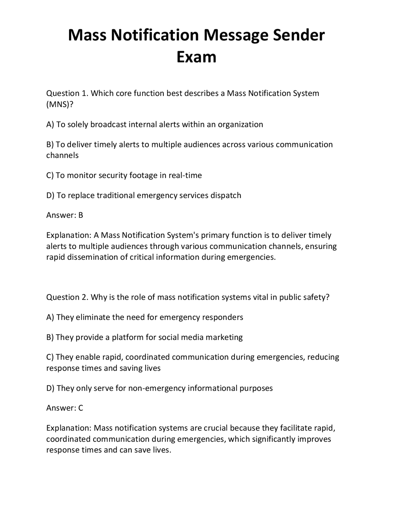 Mass Notification Systems Exam: Questions and Answers | Exams ...