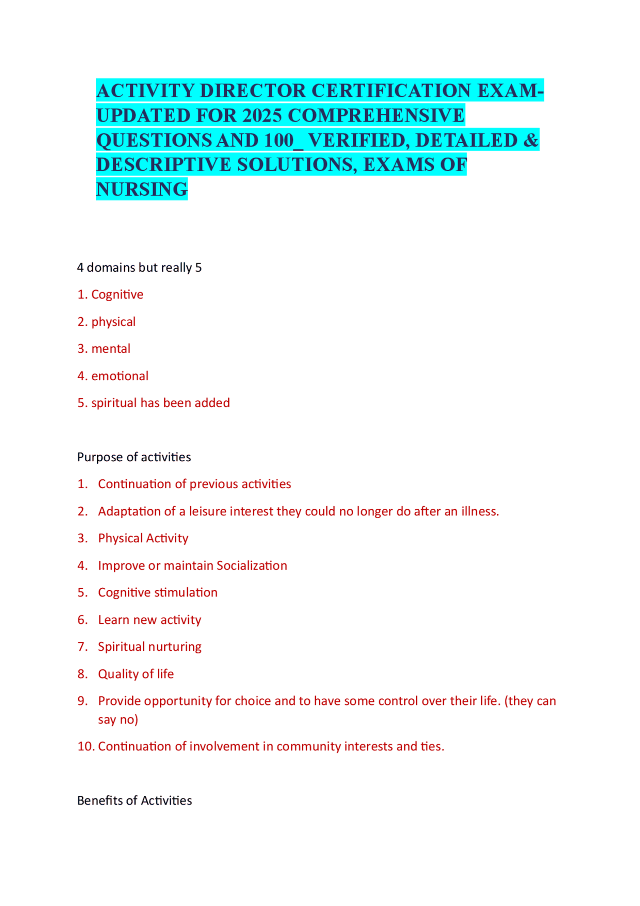 ACTIVITY DIRECTOR CERTIFICATION EXAM- UPDATED FOR 2025 COMPREHENSIVE ...